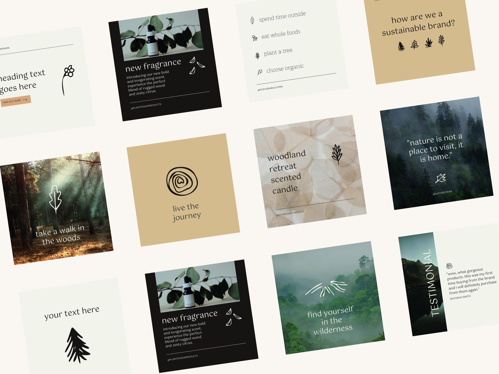 Woodland Forest Earth Nature Canva Instagram Templates | Green