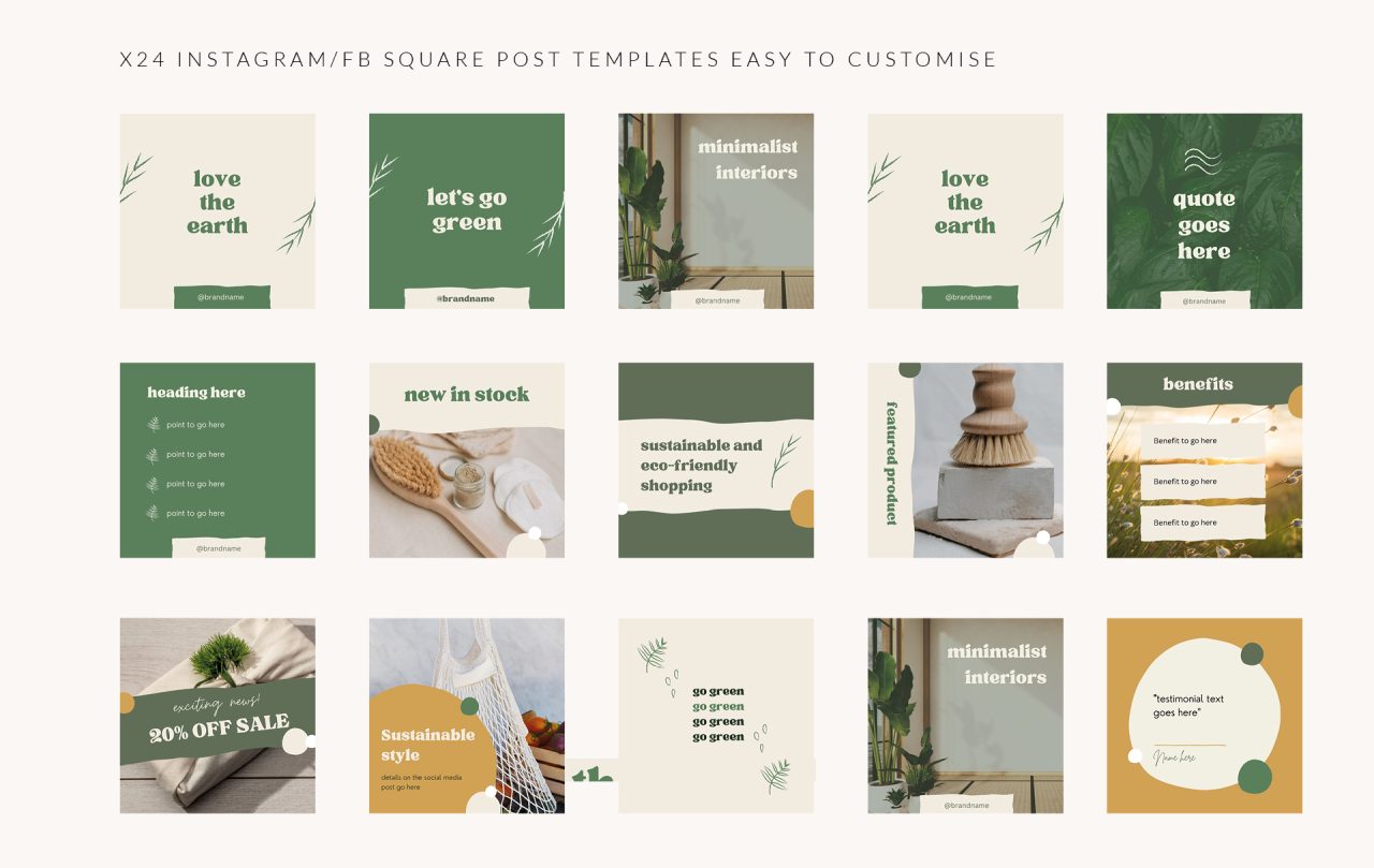 Woodland Forest Earth Nature Canva Instagram Templates | Green